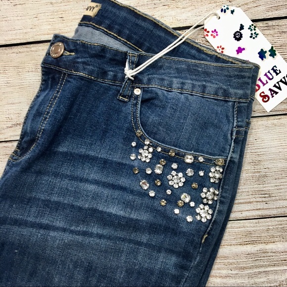 Blue Savvy | Jeans | Blue Savvy Blue Skinny Jeans Wjeweled Pockets ...